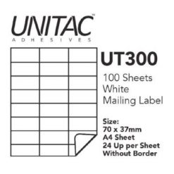 Unitac A4 Laser Labels 70 X 37mm 24up White 100 Sheets
