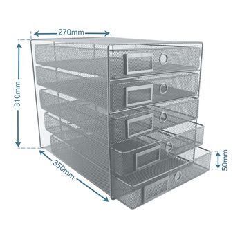 SDS Wire Mesh Filing System 5 Drawer Silver