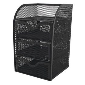 SDS Wire Mesh Mini Desktop Organizer 3 Drawer Black