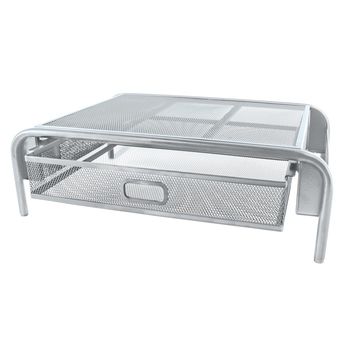SDS Wire Mesh Monitor Stand 1 Drawer Silver