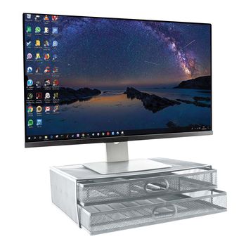 SDS Wire Mesh Monitor Stand 2 Drawers Silver