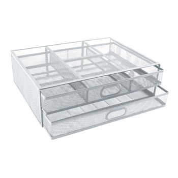 SDS Wire Mesh Monitor Stand 2 Drawers Silver