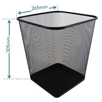 SDS Wire Mesh Square Waste Bin 15L Black