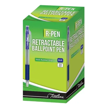 Treeline R-Pen Retractable Ballpoint Pens Blue Box 50