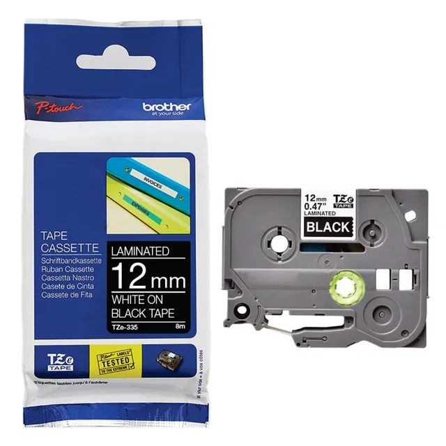 Brother TZe-335 Laminated Tape White on Black 12mm