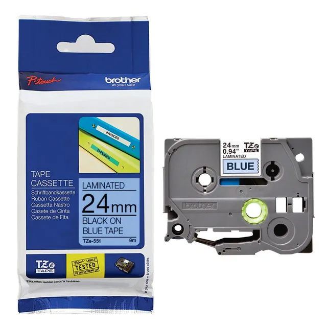Brother TZe-551 Laminated Tape Black on Blue 24mm