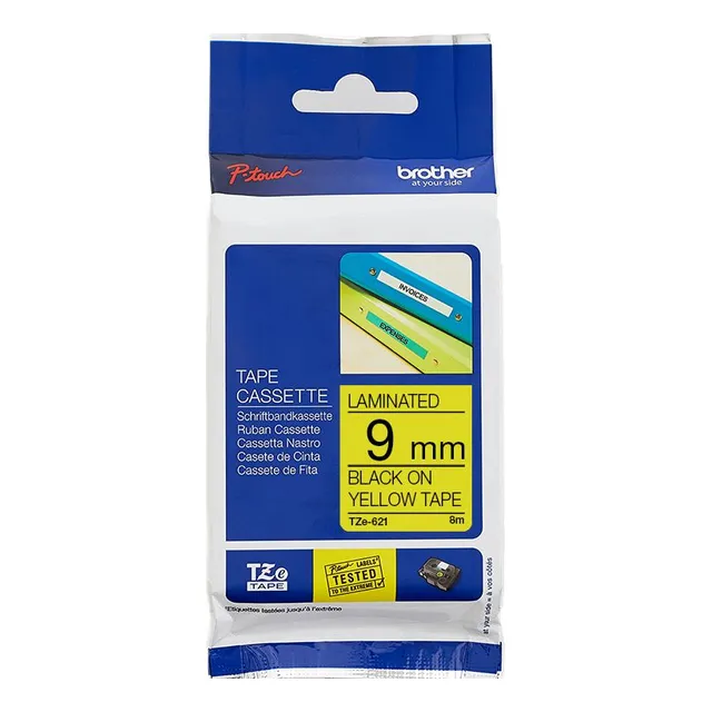 Brother TZe-621 Laminated Tape Black on Yellow 9mm