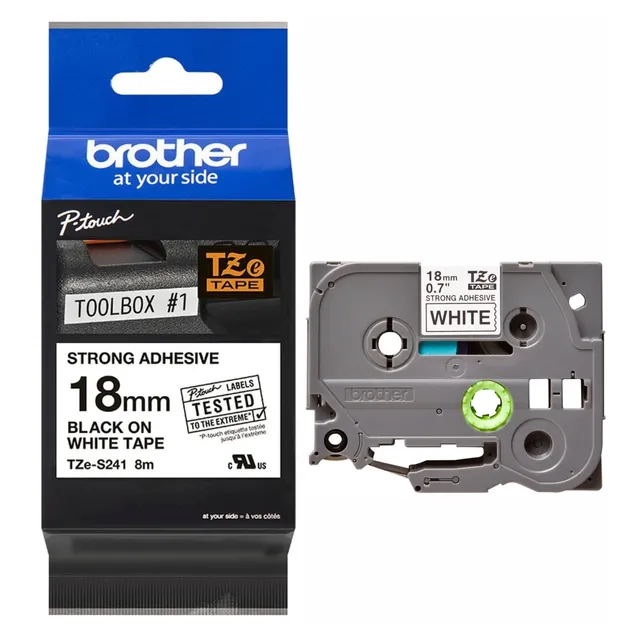 Brother TZe-S241 Strong Adhesive Tape Black on White 18mm