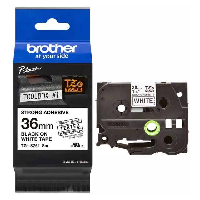 Brother TZe-S261 Strong Adhesive Tape Black on White 36mm
