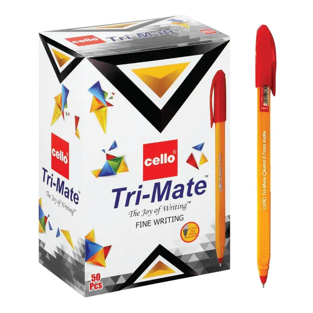 Bic Cello Tri-Mate Ballpoint Pen Fine 0.7mm Red - Box 50