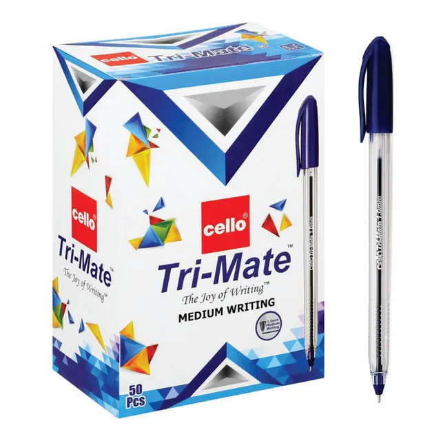 Bic Cello Tri-Mate Ballpoint Pen Medium 1.0mm Blue - Box 50