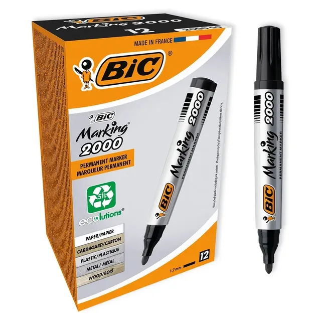 Bic Marking 2000 Permanent Marker Bullet Point Black - Box 12
