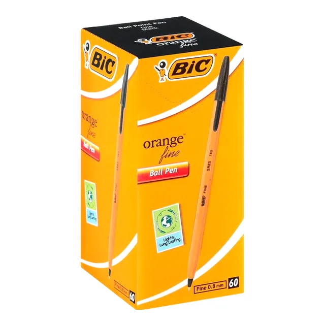Bic Orange Ballpoint Pen Fine 0.8mm Black