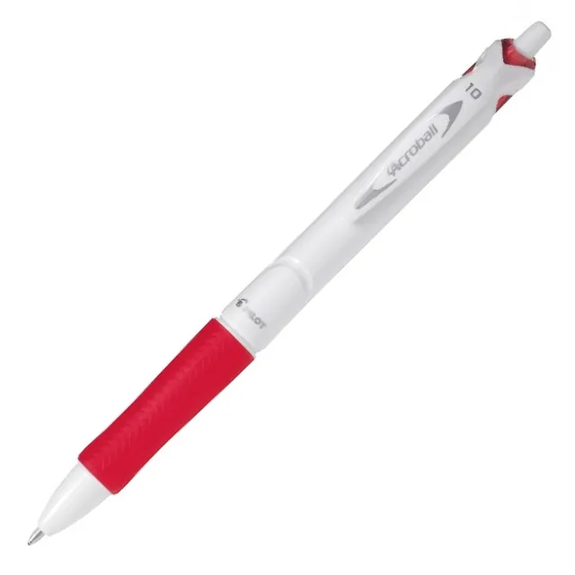 Pilot Acroball Pure White Retractable Ballpoint Pen Medium 1.0mm - Red