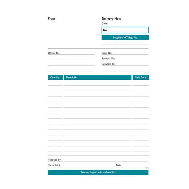 RBE A5 Duplicate Delivery Note Pad - 50 Sets