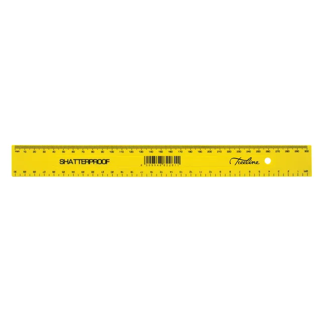 Treeline Shatterproof Ruler 30cm - Yellow