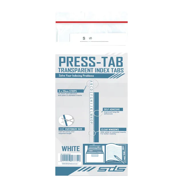 SDS Index Press Tabs Self Adhesive White - Pack 20